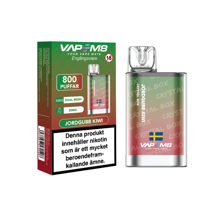 VM8 Crystal Box Jordgubb Kiwi 20mg - Engångsvape | E-CIGGBOLAGET
